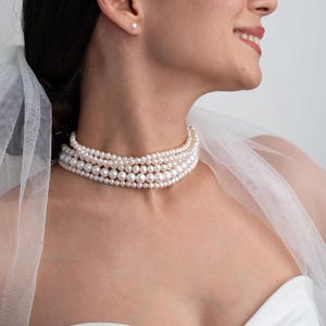 DIANA Real Pearl Wedding Choker, Multi Strand Pearl Necklace ...