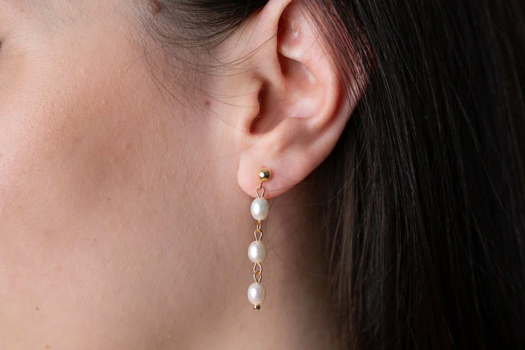 SAKURA (5 Styles) Freshwater Pearl Drop Earrings, Gold Pearl Dangle ...