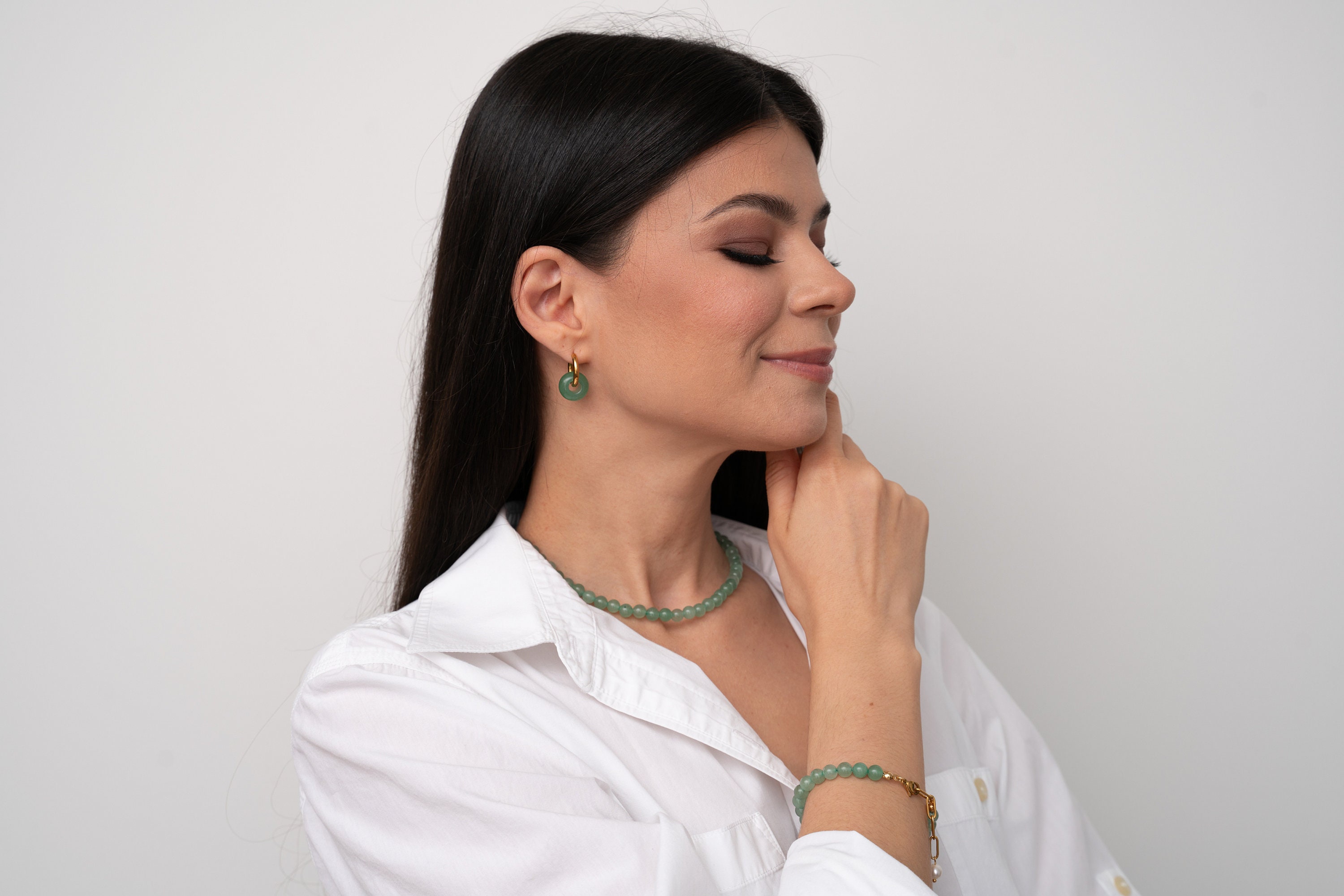 CAPRI Emerald Green Aventurine Necklace Choker, Gold Necklace, Green ...