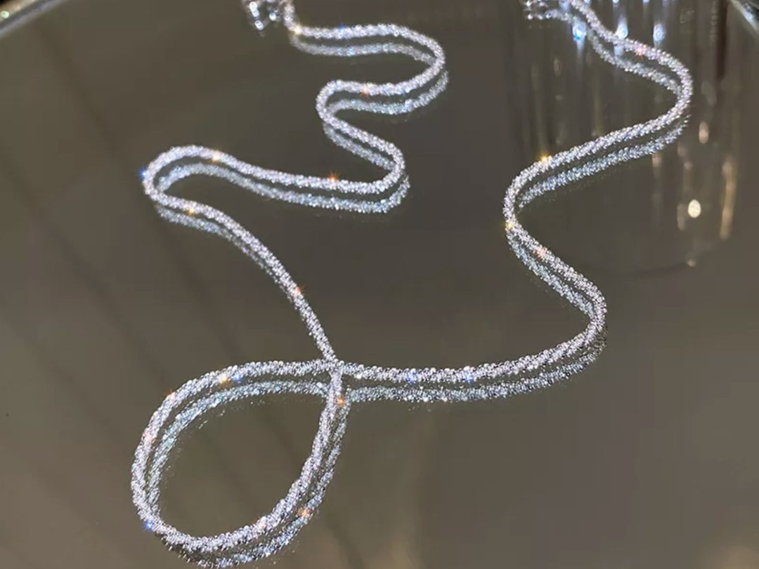ADELE Silver Sparkling Necklace, Glitter Twisted Chain, Gold Shimmering ...