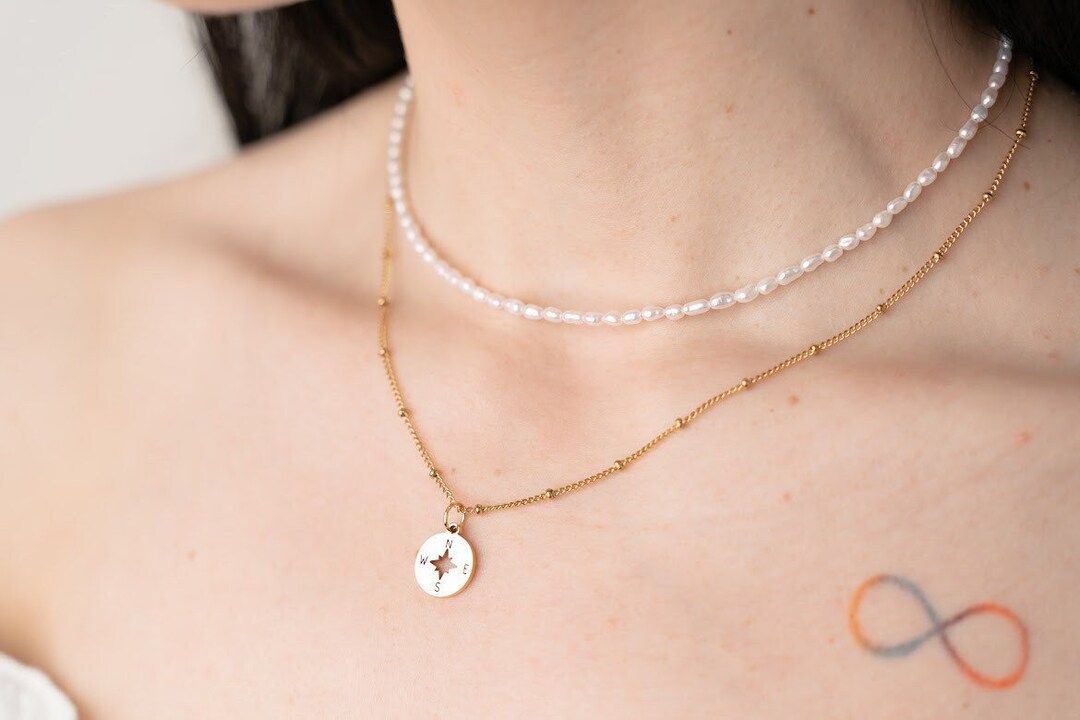 IRIS Compass Necklace, Beaded Chain, Choker Necklace, Satellite ...