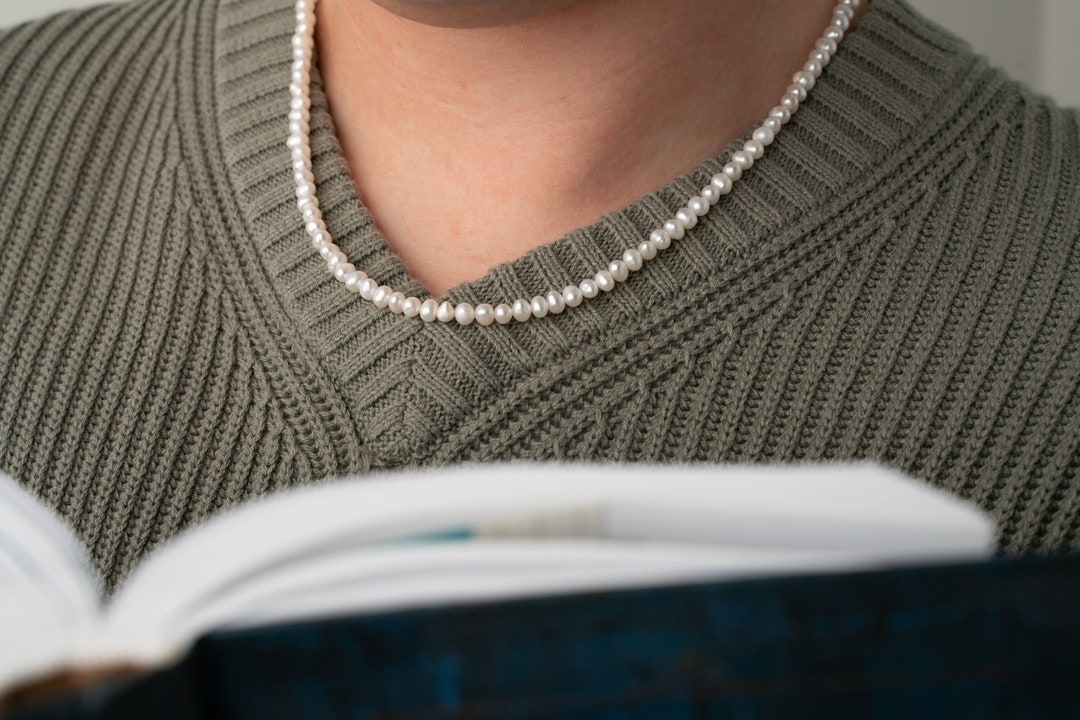 NAT 4mm Pearl Necklace Men, Real Freshwater Pearl Necklace, Cultured ...