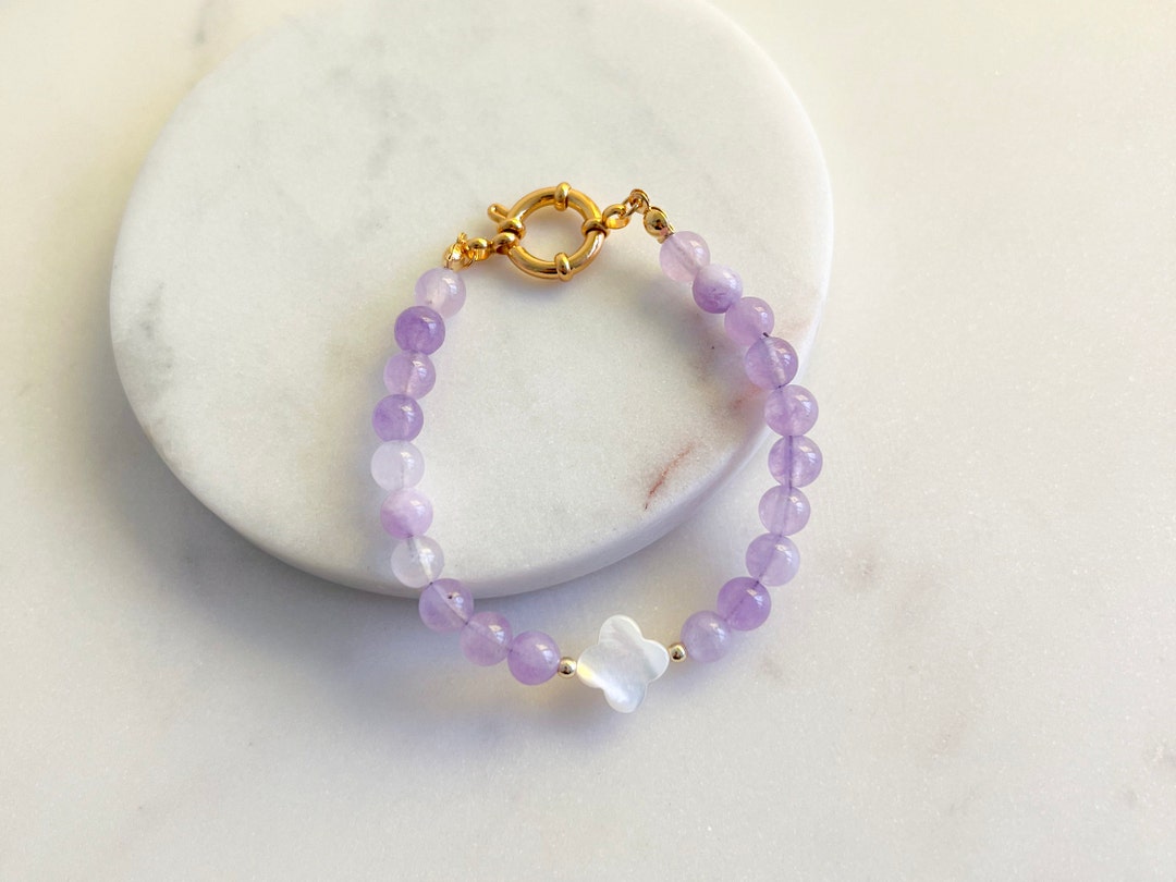 VERI PERI Lavender Purple Bracelet With Clover Charm, Purple Jade ...
