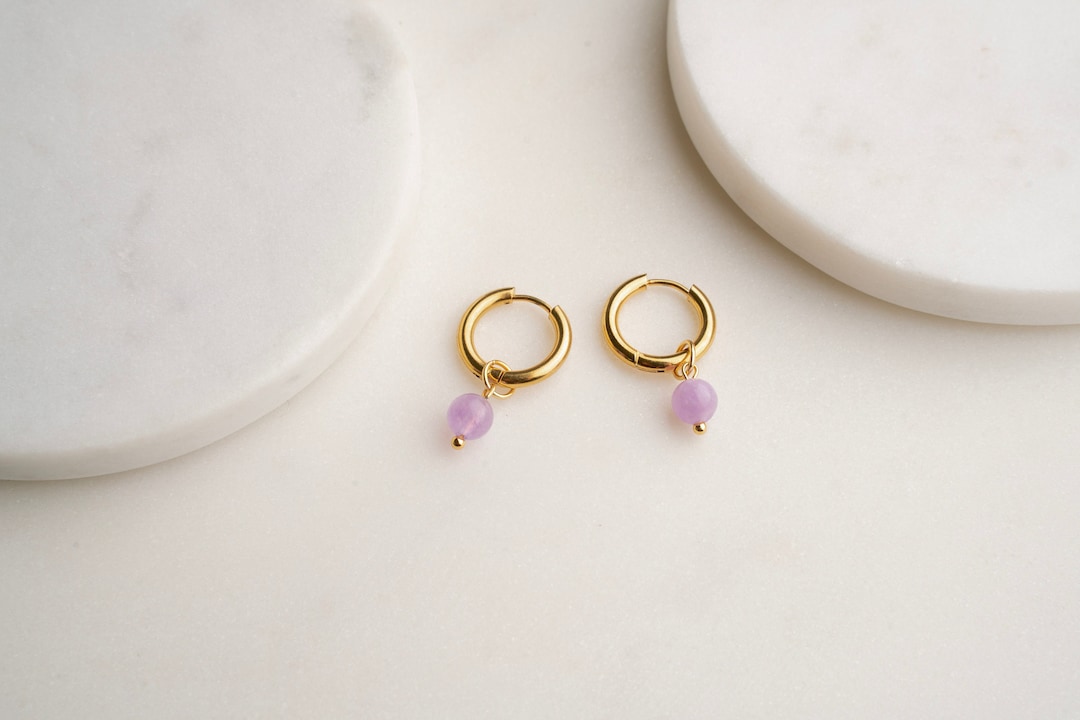 VERI PERI Dangle Drop Lavender Earrings, Dangle Huggie Hoops, Purple ...