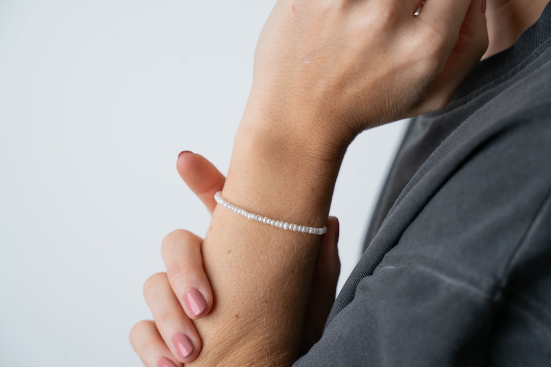 JOLLY MINI Tiny Real Freshwater Pearl Bracelet, Cultured Pearl Bracelet Men, Small Thin Pearls ...