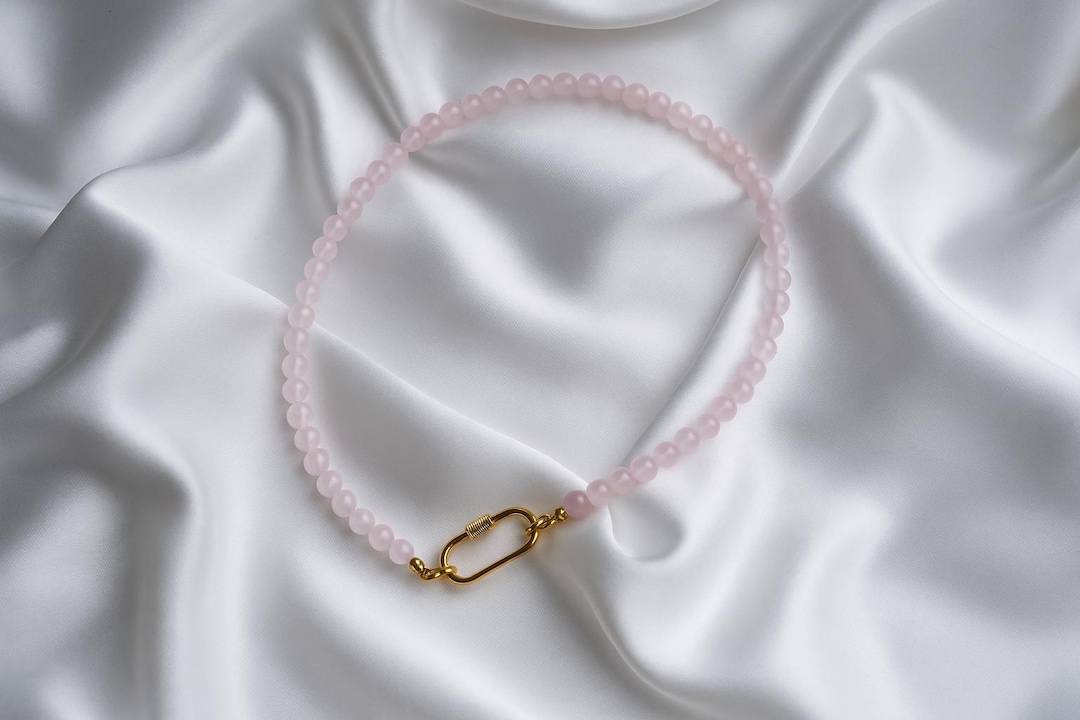 JUNO Rose Quartz Beaded Necklace Choker, Rose Quartz Necklace, Light ...