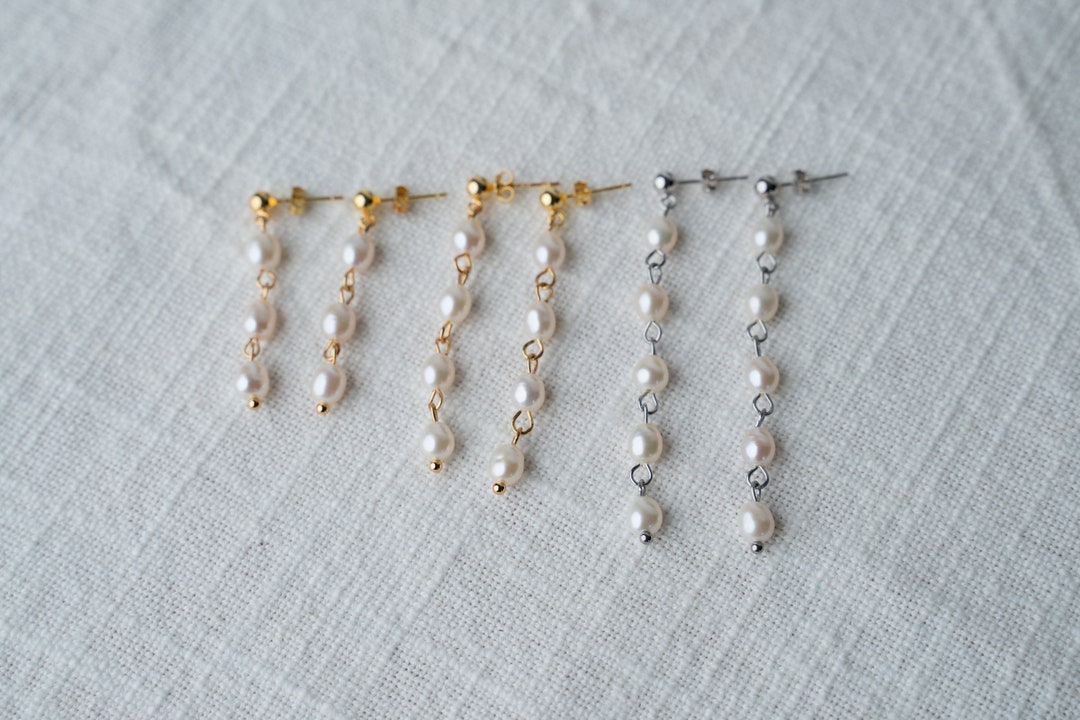 SAKURA (3 Styles) Freshwater Pearl Drop Earrings, Gold Pearl Dangle ...