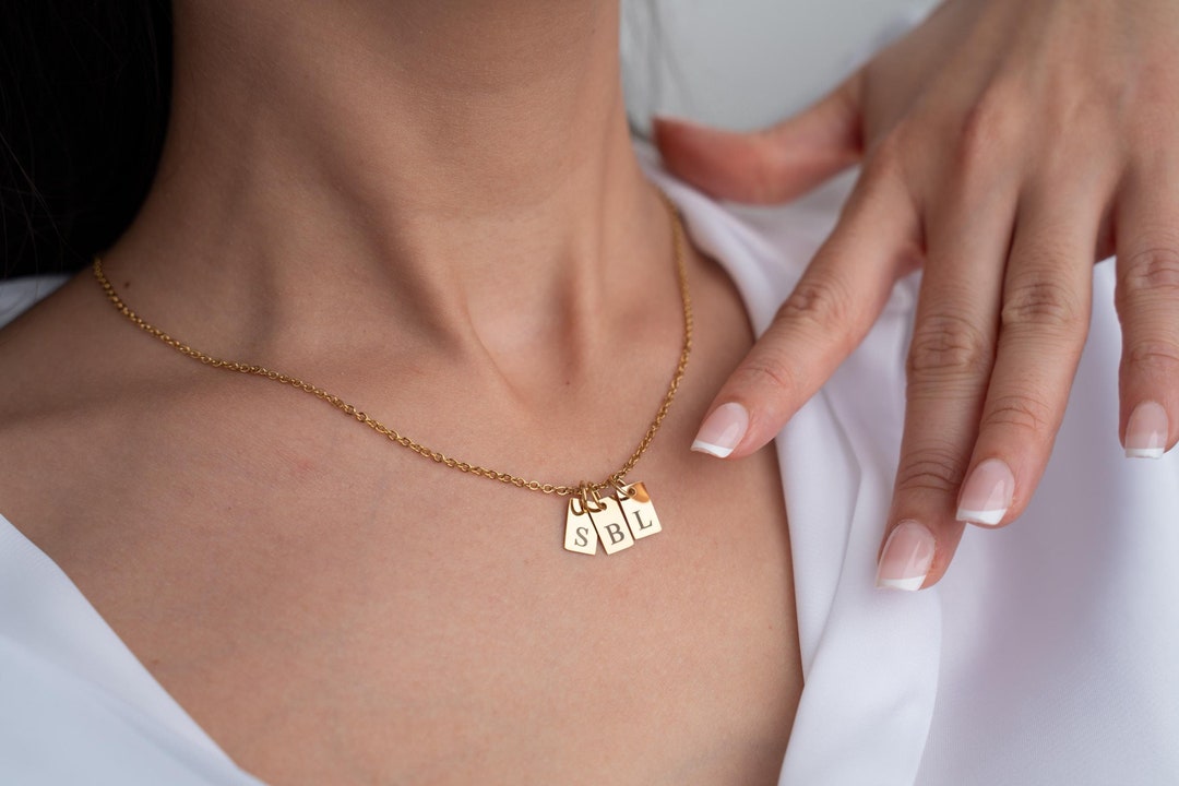 HARA Initial Necklace, Custom Gold Letter Pendant, Engraved Jewelry ...