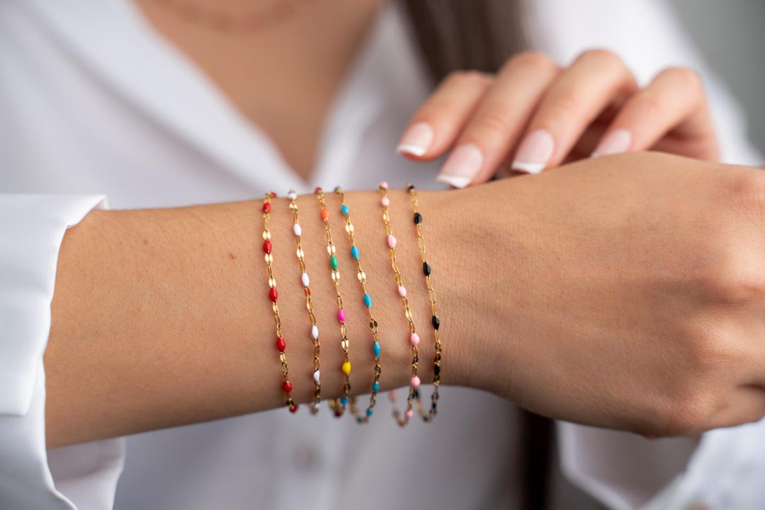 RAINBOW Sparkle Chain Bracelet, Gold Glitter Maulti Color Chain ...