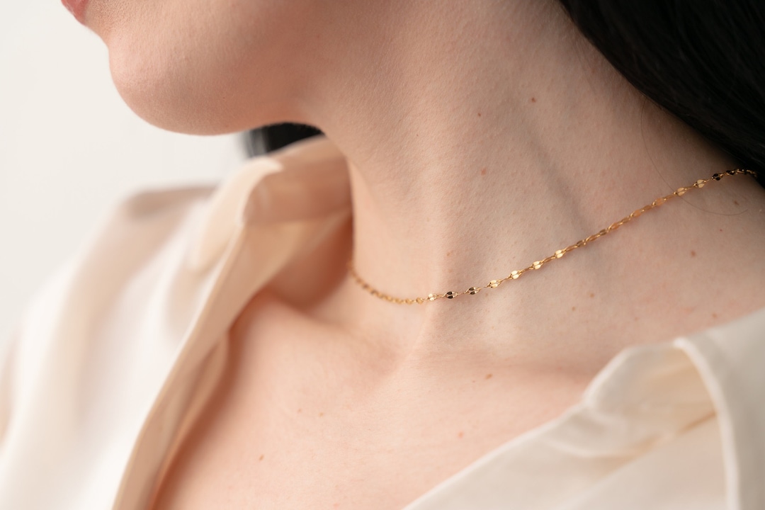 CHRISTY Gold Sparkle Chain Necklace, Glitter Chain Choker, Gold ...