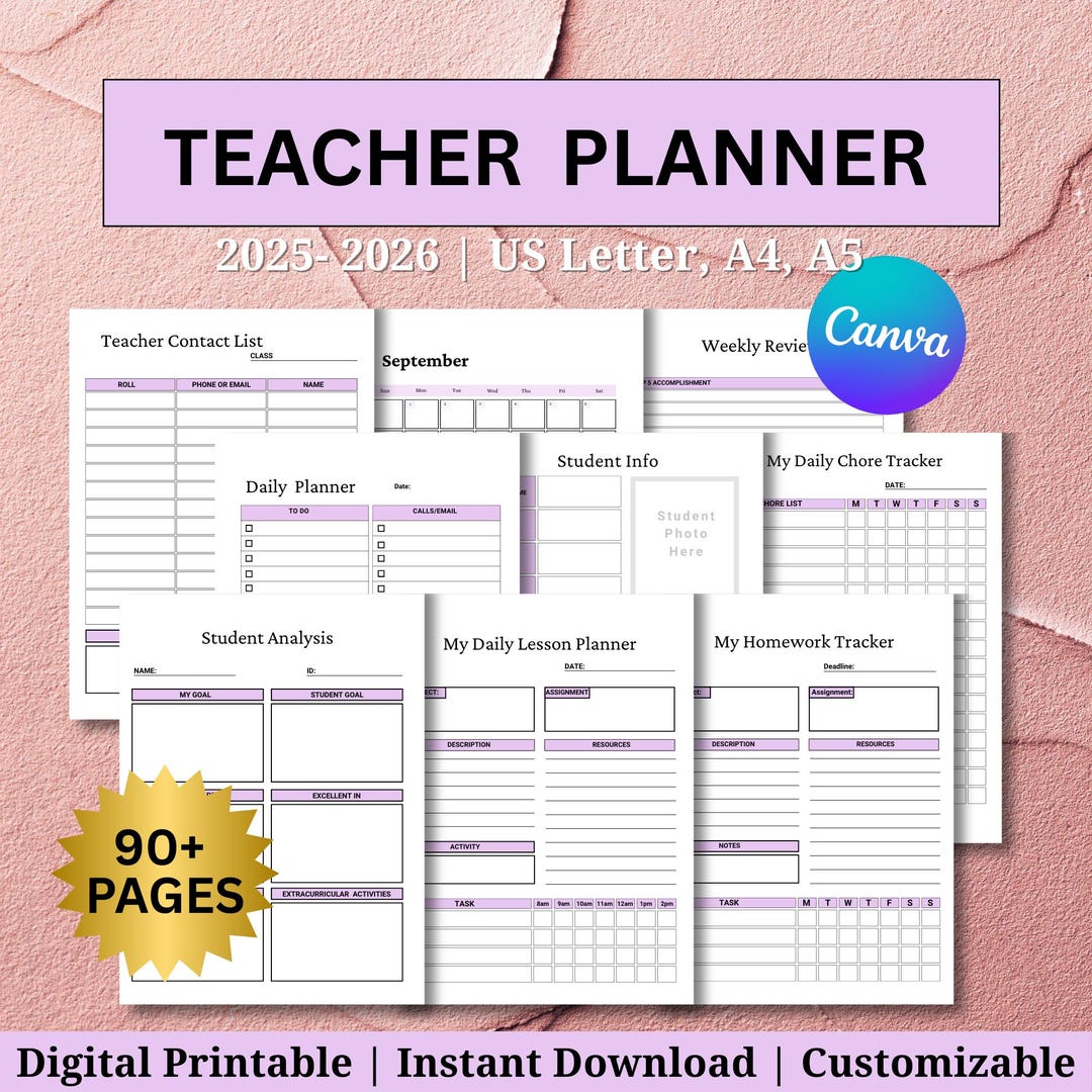 2025 & 2026 Digital Teacher Planner, Canva Editable, Printable Teacher ...