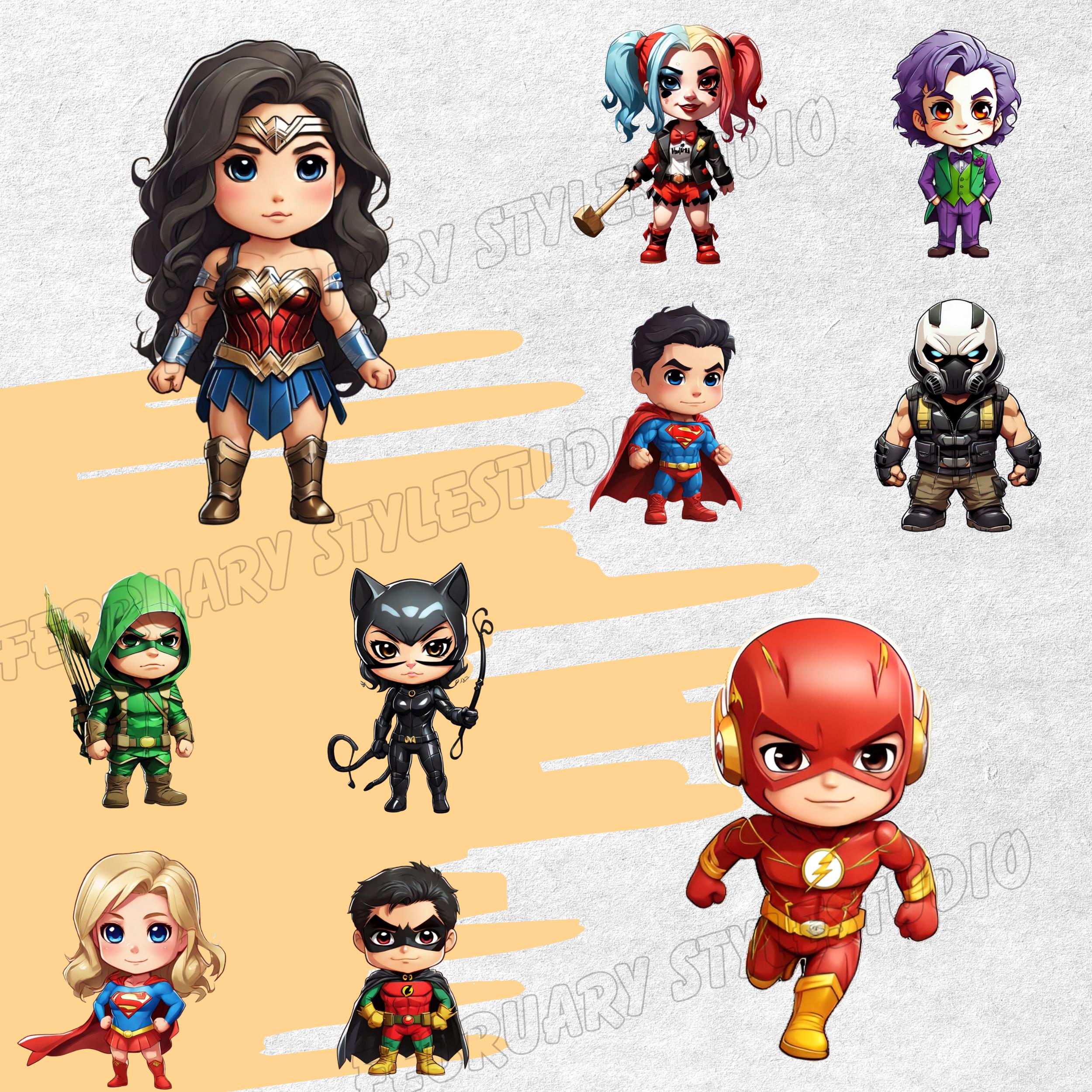 Chibi DC Superhero Clipart, Cartoon Dc Hero Characters, Baby Hero, PNG Bundle, Chibi Kawaii ...
