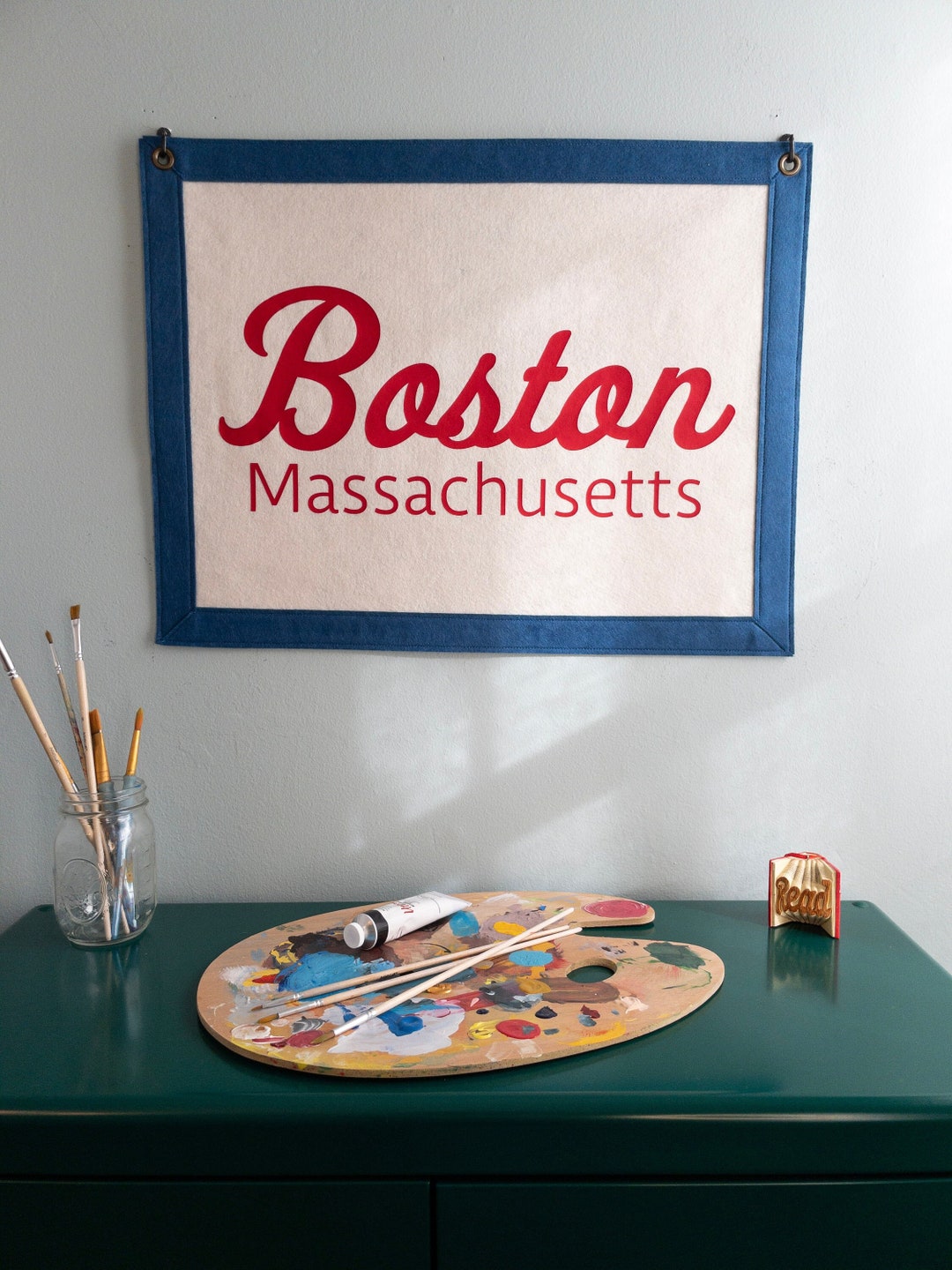 Handmade Boston Wool Felt Banner, New England Wall Decor (24x18 Inches ...