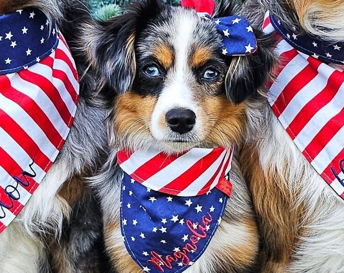 American Flag Dog Bandana, Memorial Day/july 4th, Tie & Snap Style ...