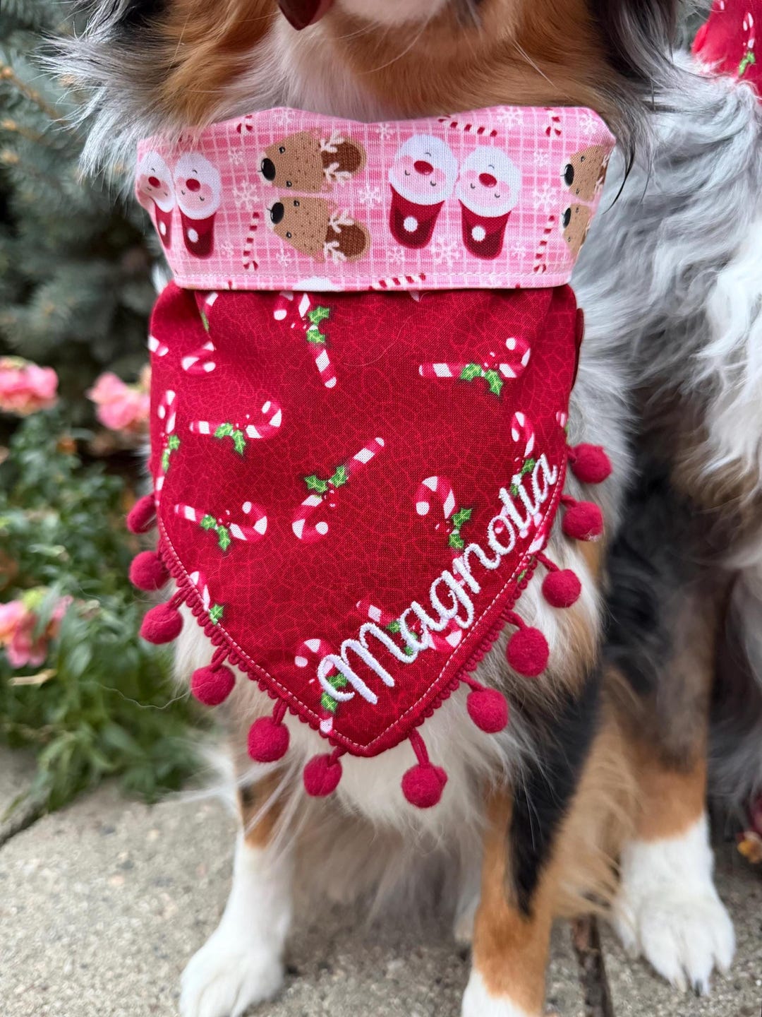Candy Canes on Red, Santa, Reindeer Slippers Christmas Dog Bandana, Tie ...