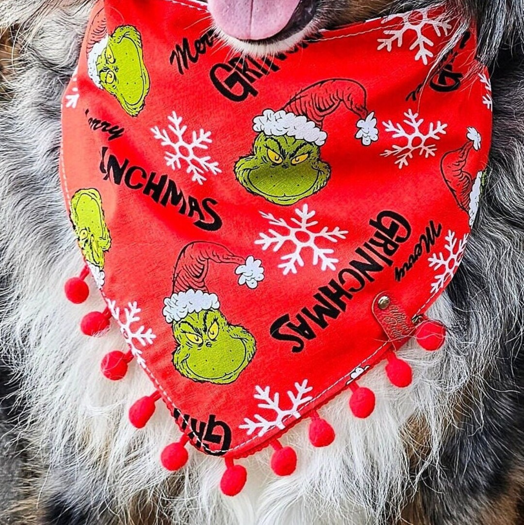 Grinch Dog Bandana, Merry Grinchmas Dog Christmas Bandana, Tie & Snap ...