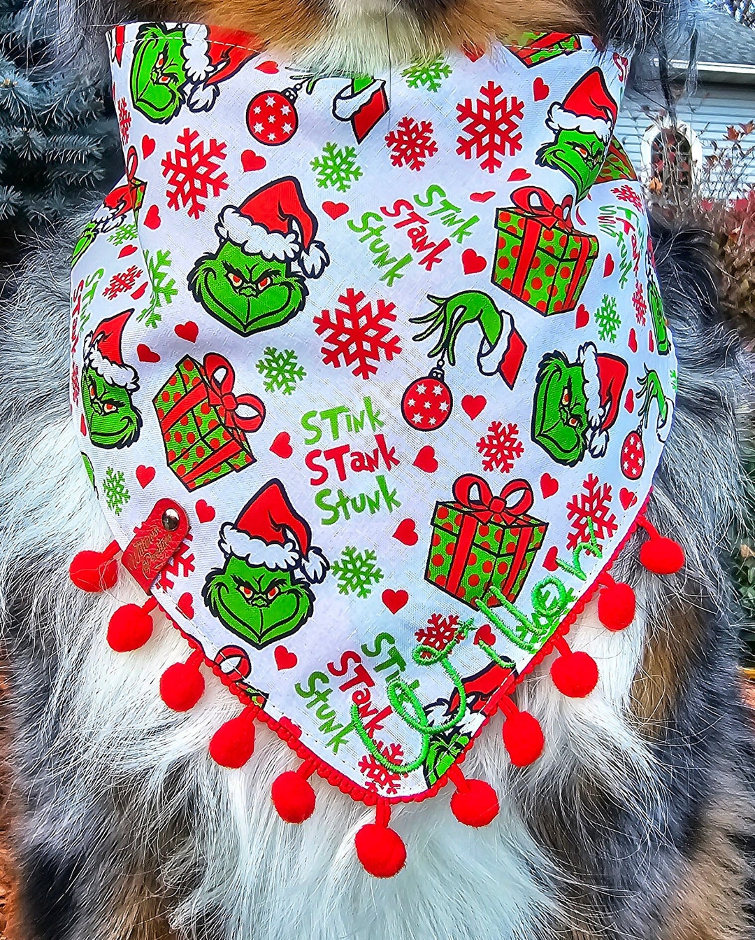 Grinch Dog Bandana Dog Christmas Bandana, Tie & Snap Style ...