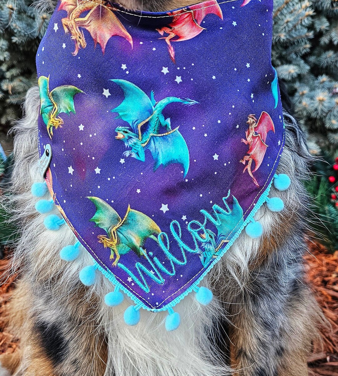 Fantasy Neon Flying Dragon Dog Bandana, Tie & Snap Style, Personalized ...