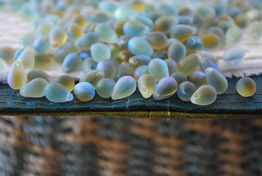 100 Czech Glass Pear Drop Beads 6x9 Multi Color Matte Finish Iridescent ...