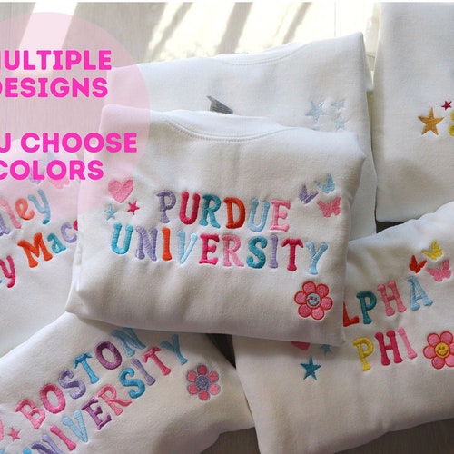 Custom College Hand Embroidered Sweatshirt - Etsy