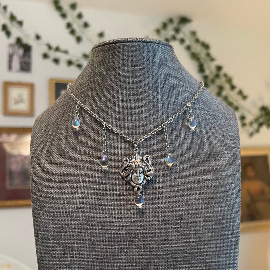 Silver Medusa/gorgon Inspired Charm Opal Droplet Choker Necklace ...