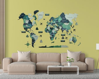 3D World Map Décor Wood Wall Map Large Map for Wall - Etsy