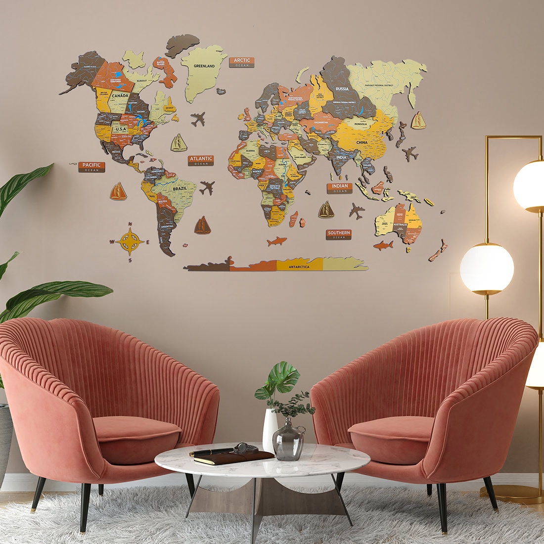 3D World Map Décor Wood Wall Map Large Map for Wall Large Travel Décor ...