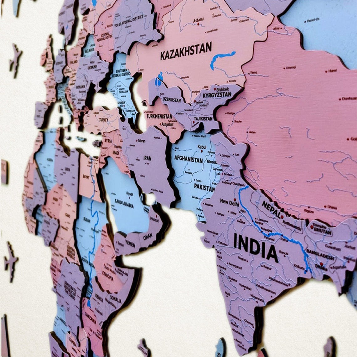 3D World Map Décor Wood Wall Map Large Map for Wall Large Travel Décor ...