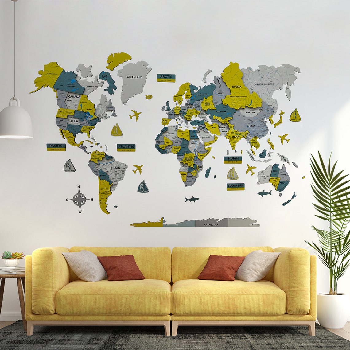 3D World Map Décor Wood Wall Map Large Map for Wall - Etsy