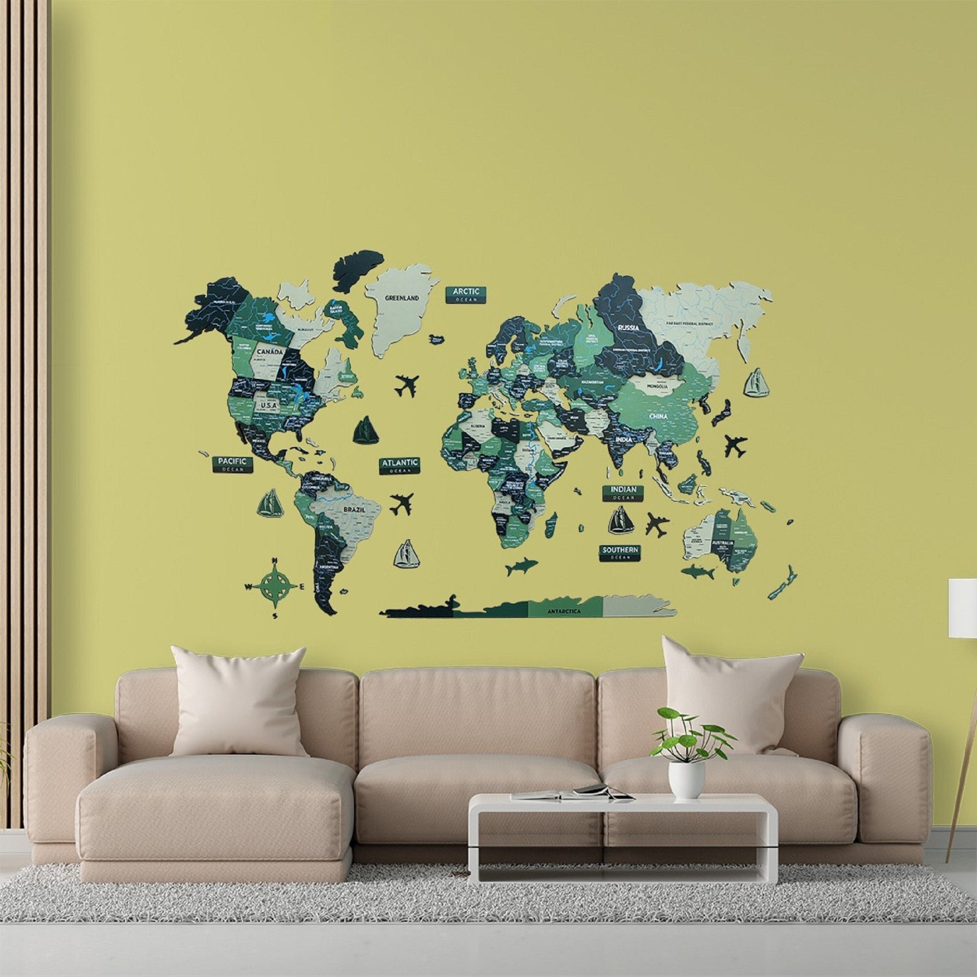 3D World Map Décor Wood Wall Map Large Map for Wall Large Travel Décor ...