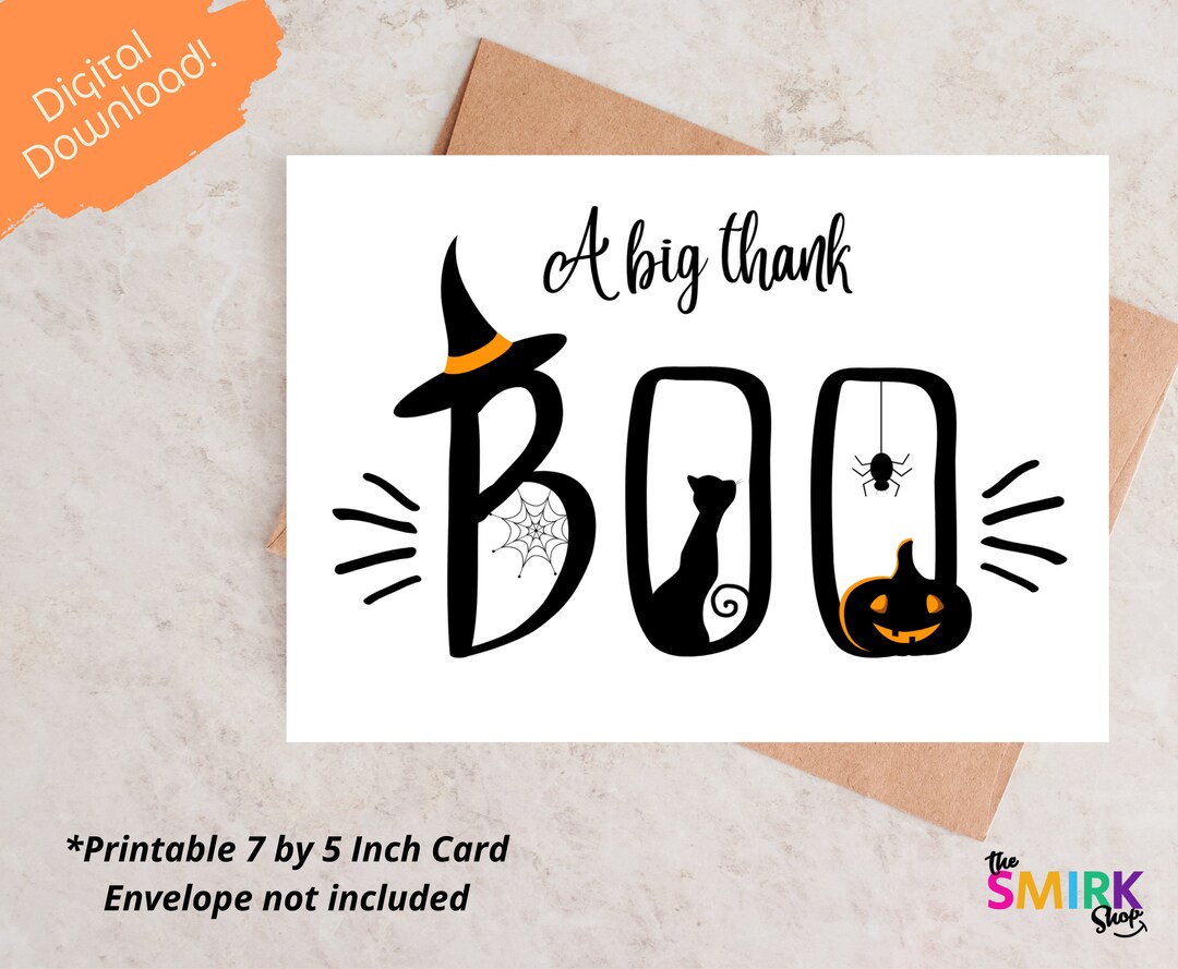 Boo Halloween Card, Printable Halloween Card, Trick or Treat Card ...