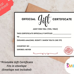 Printable Gift Certificate, Printable Gift Card, Printable Gift Idea ...