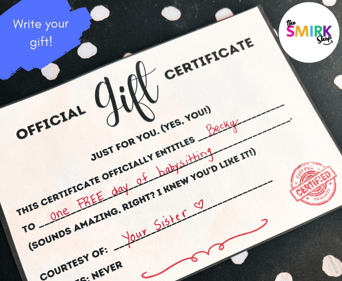 Printable Gift Certificate, Printable Gift Card, Printable Gift Idea ...