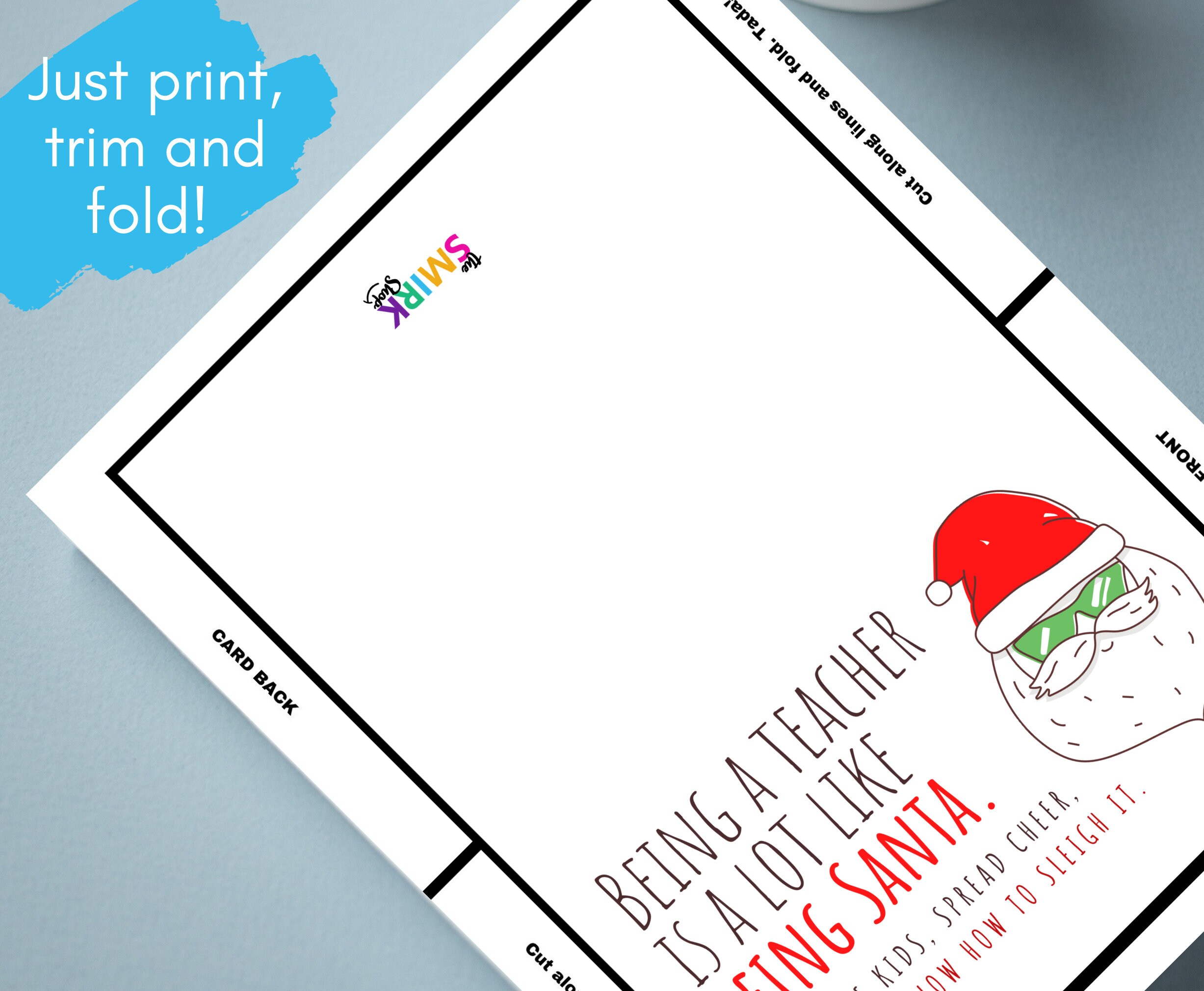 Printable Teacher Christmas Card: Santa Design (digital Download) - Etsy