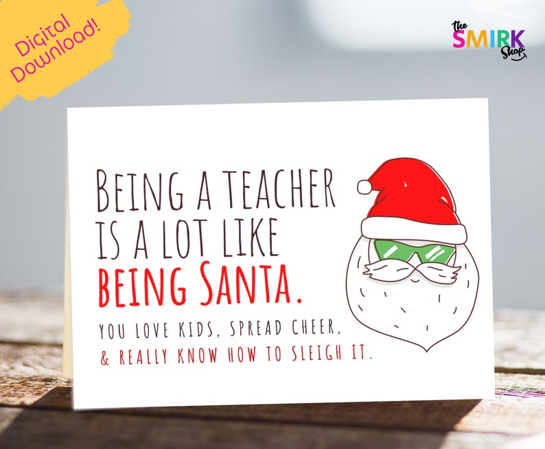 Printable Teacher Christmas Card: Santa Design (digital Download) - Etsy