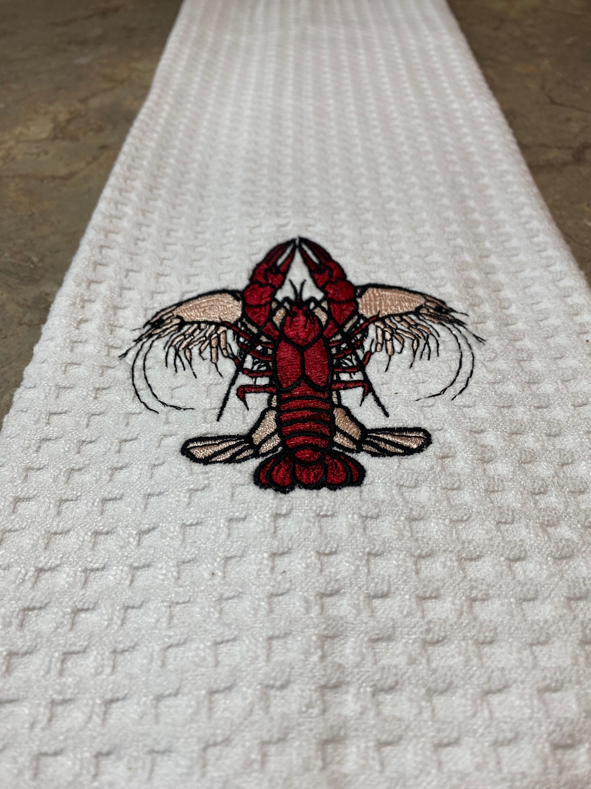 Decorative, Embroidered, Shrimp and Crawfish Fleur De Lis - Kitchen ...