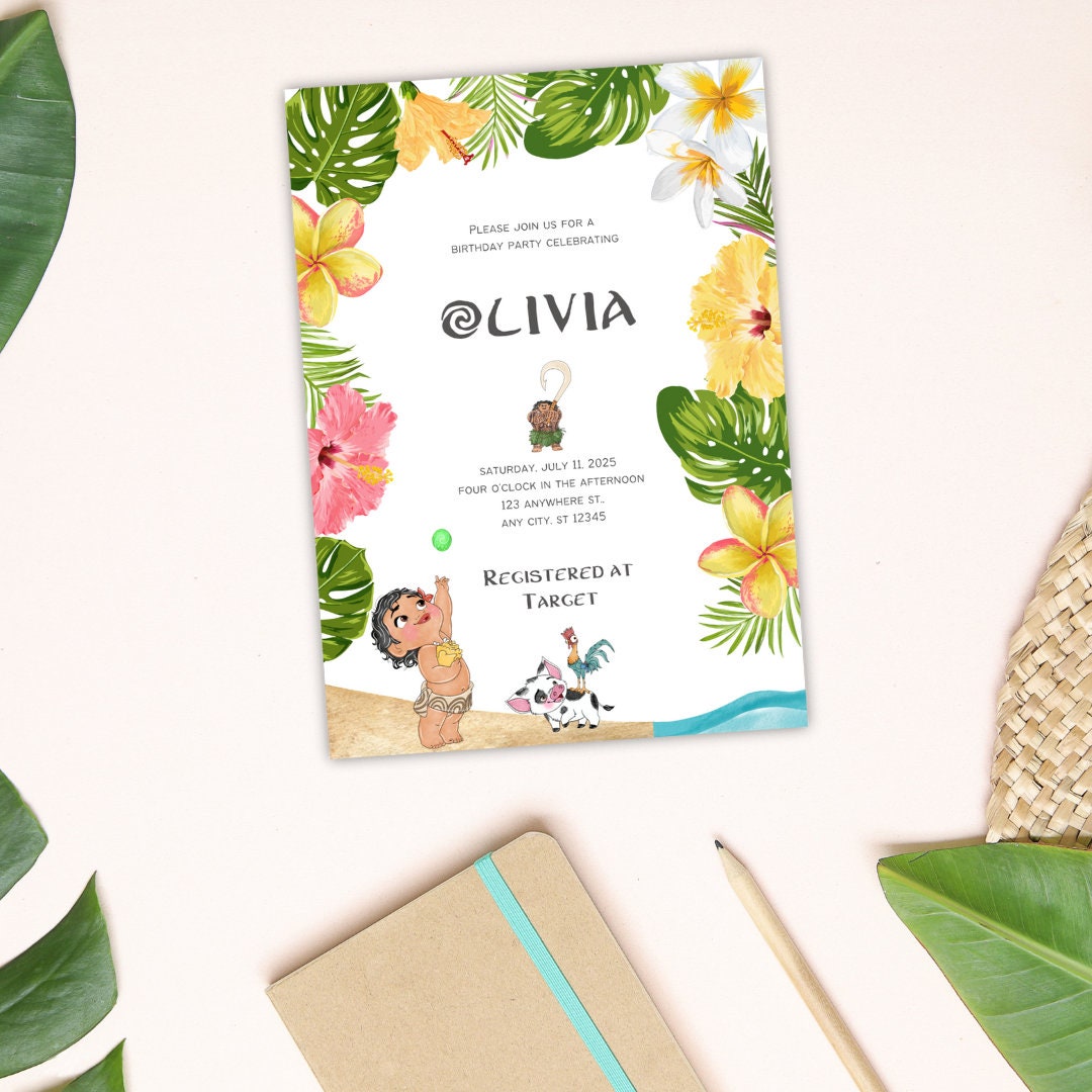 Moana Canva Invitation Template - Etsy