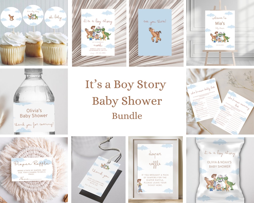 It's A Boy Story Baby Shower Bundle With Canva Templates - Etsy