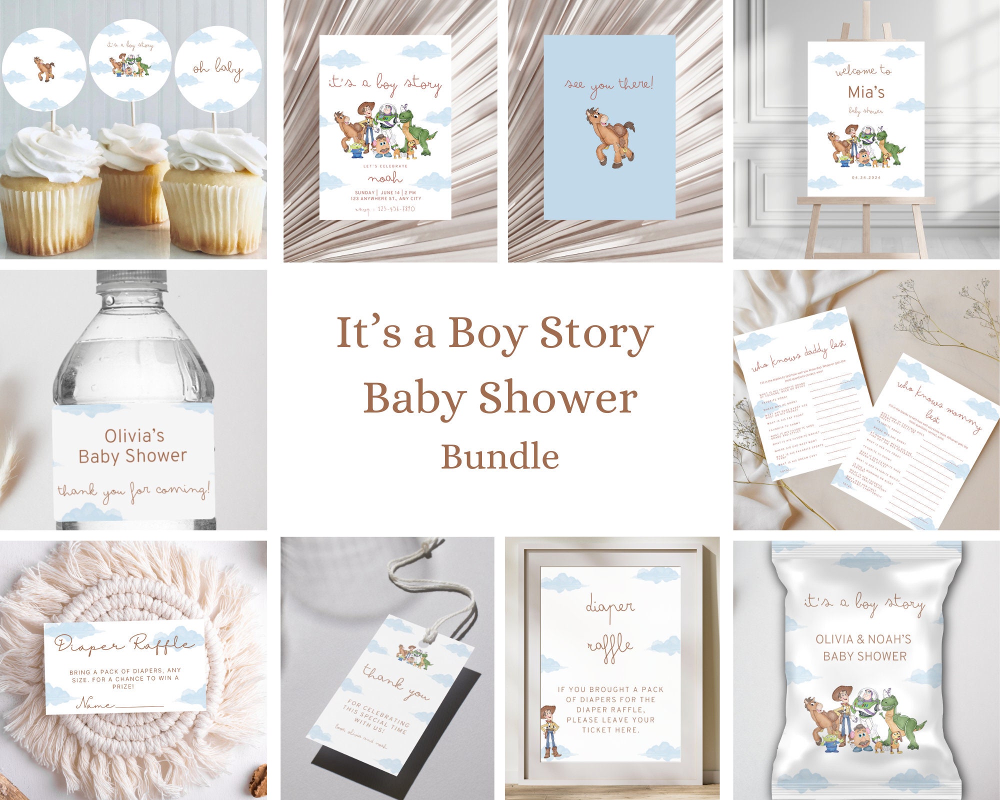 It's A Boy Story Baby Shower Bundle With Canva Templates - Etsy