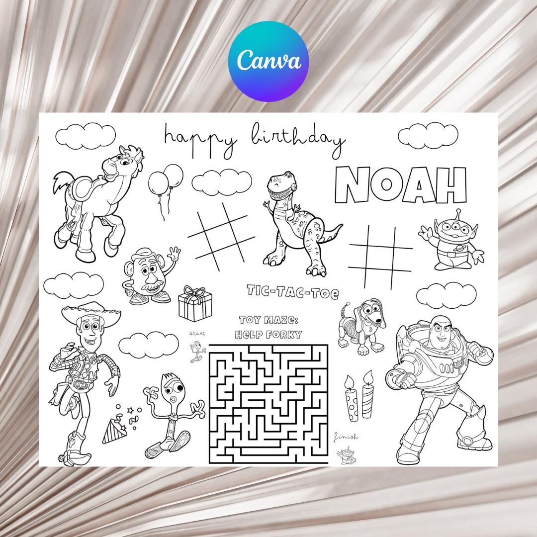 It's a Boy Story Birthday Party Activity and Coloring Sheet Canva ...