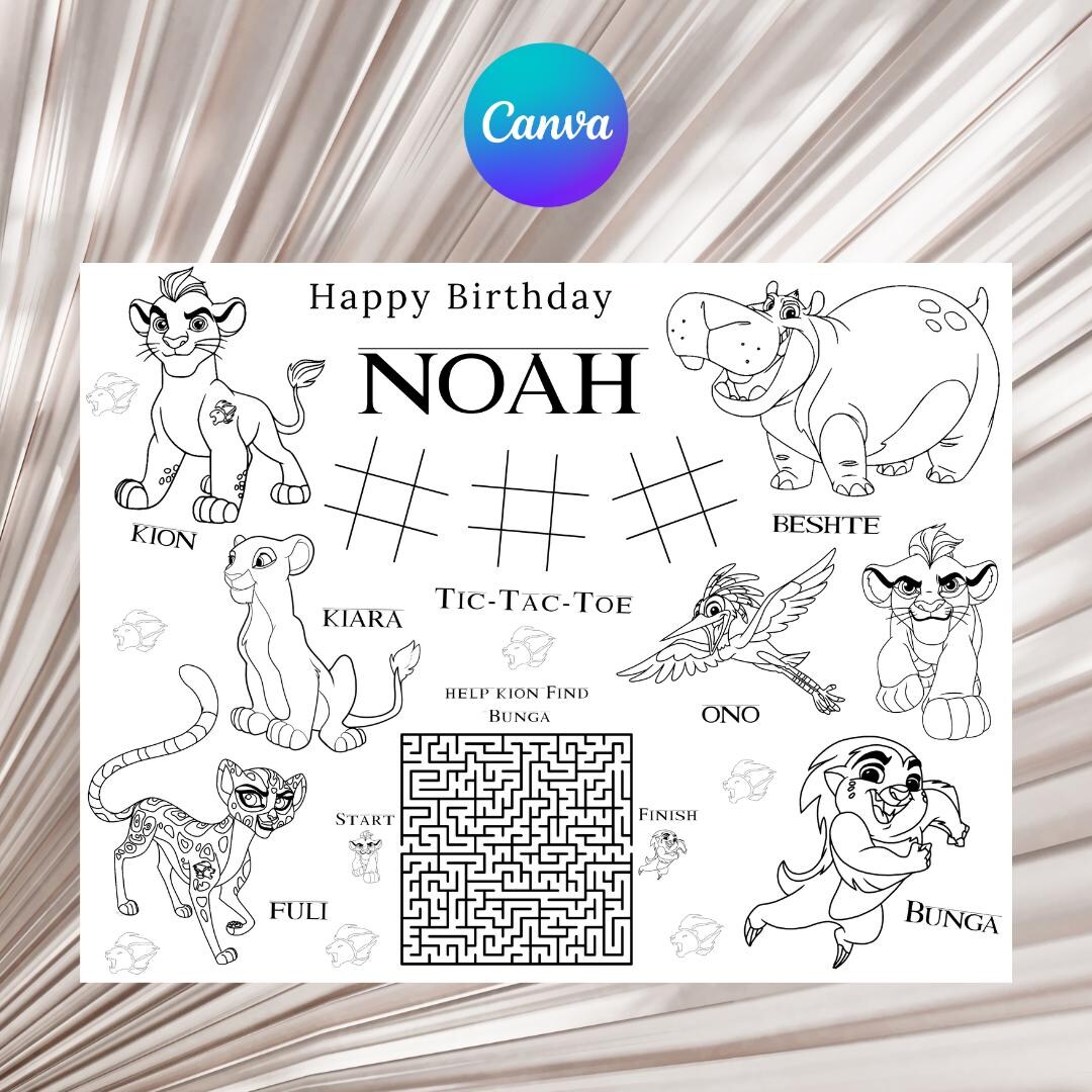 Lion Guard Party Activity and Coloring Sheet Canva Template - Etsy