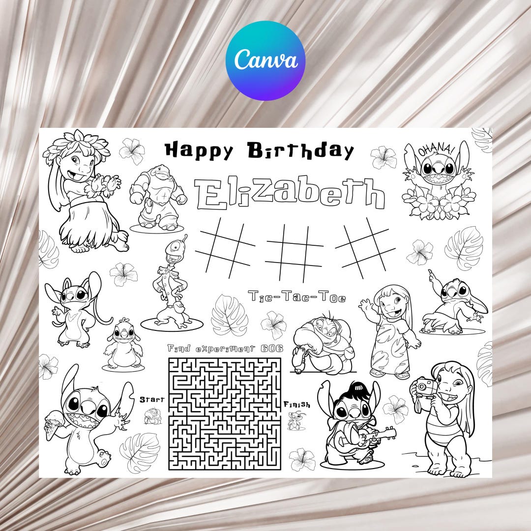Lilo and Stitch Birthday Party Activity and Coloring Sheet Canva ...