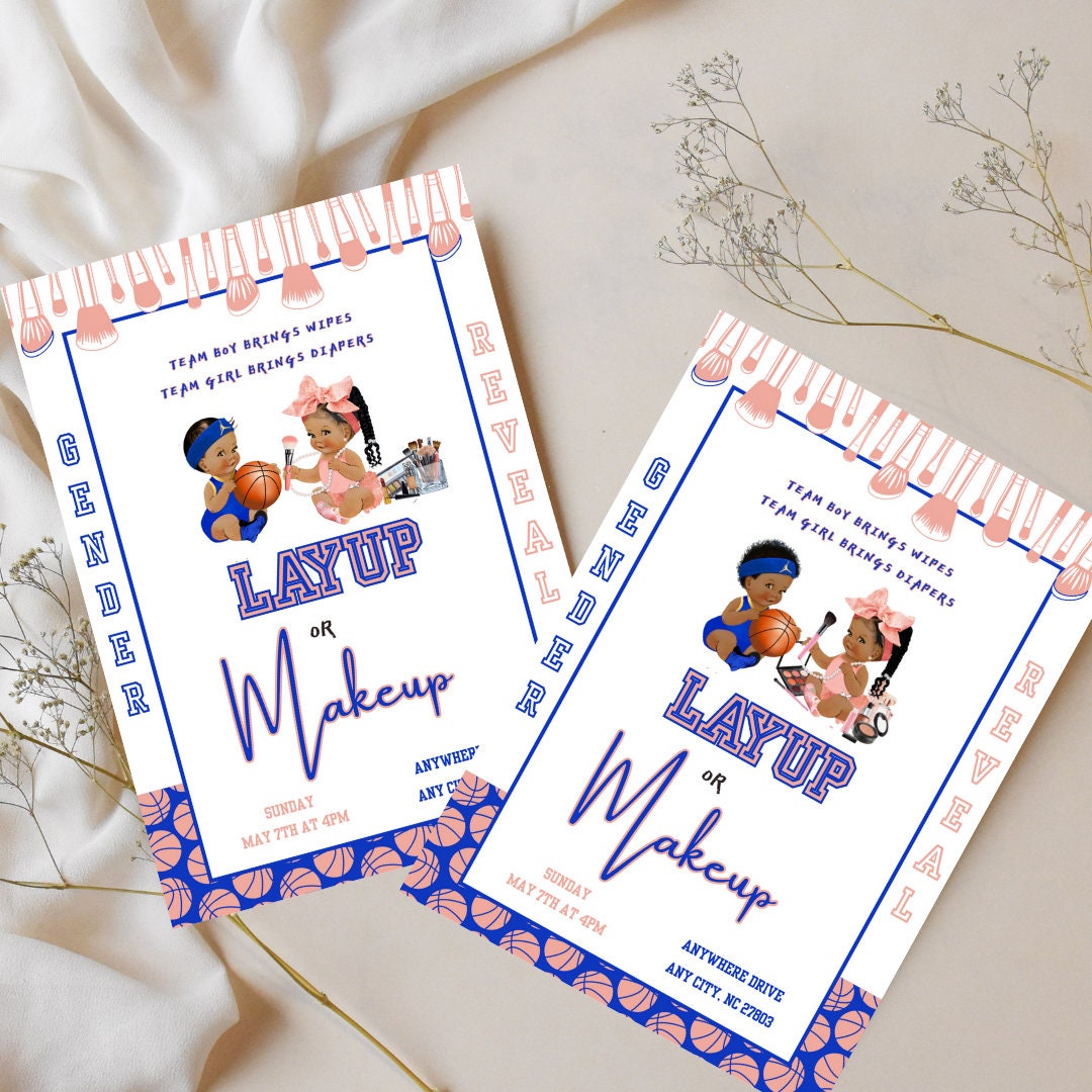 Layup or Makeup Gender Reveal Canva Invitation Template - Etsy