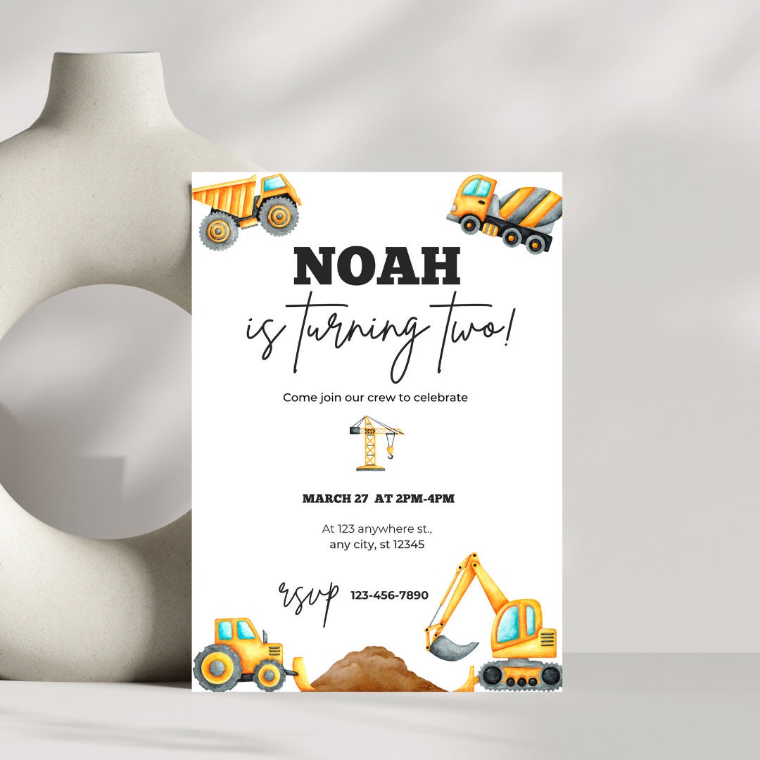Construction Birthday Party Canva Invitation Template - Etsy
