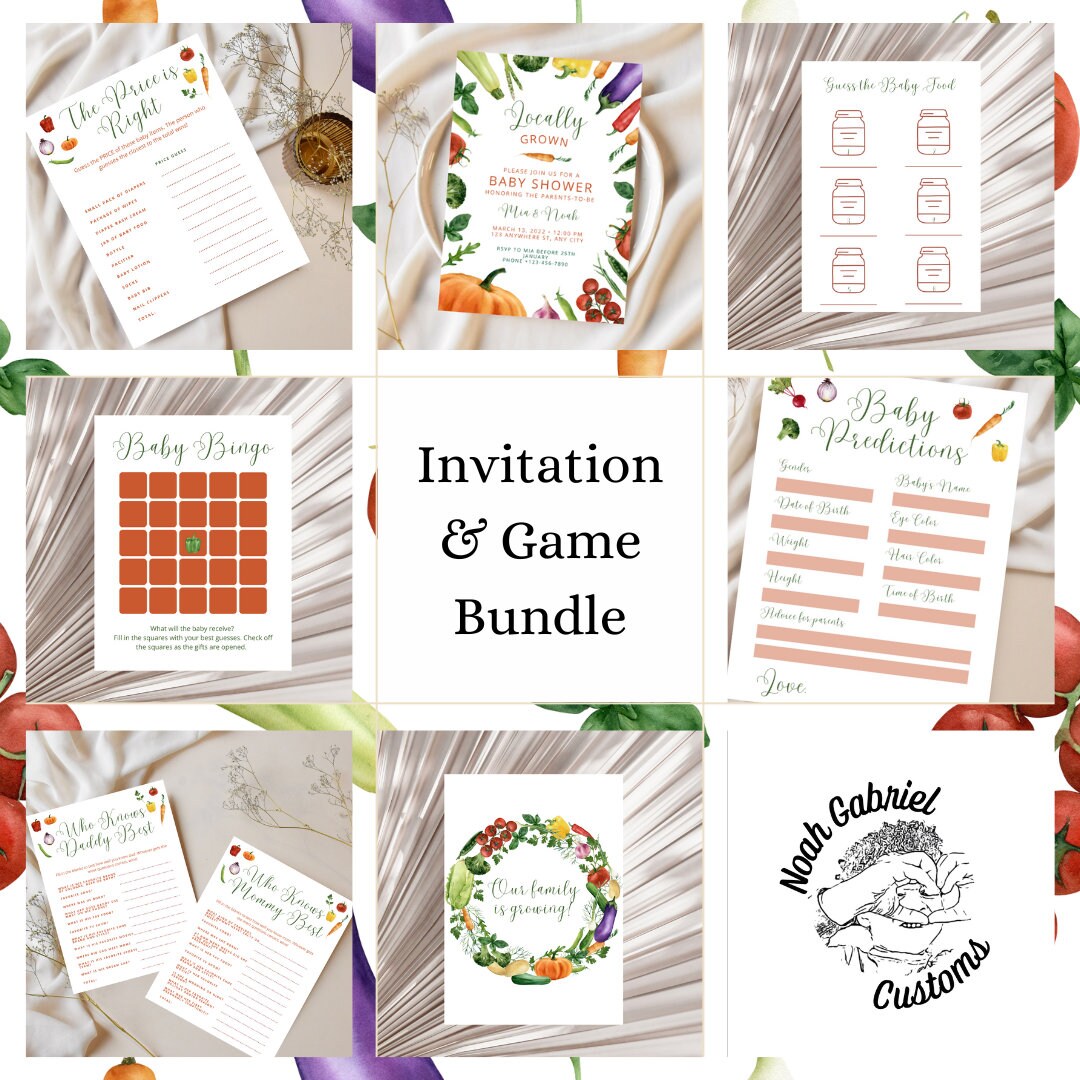 Locally Grown Baby Shower Game and Canva Invitation Template Bundle - Etsy