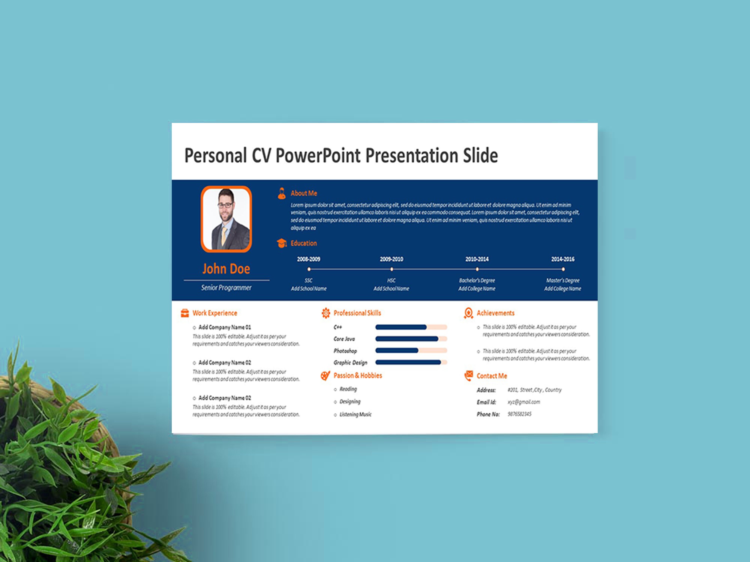 Personal CV Powerpoint Presentation Slide - Etsy