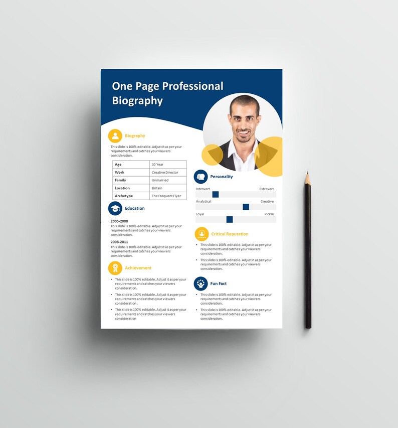One Page Professional Biography Powerpoint Template - Etsy
