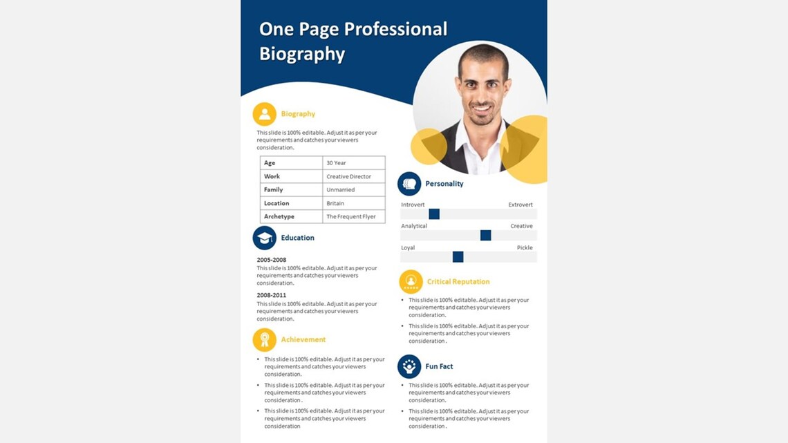 One Page Professional Biography Powerpoint Template - Etsy