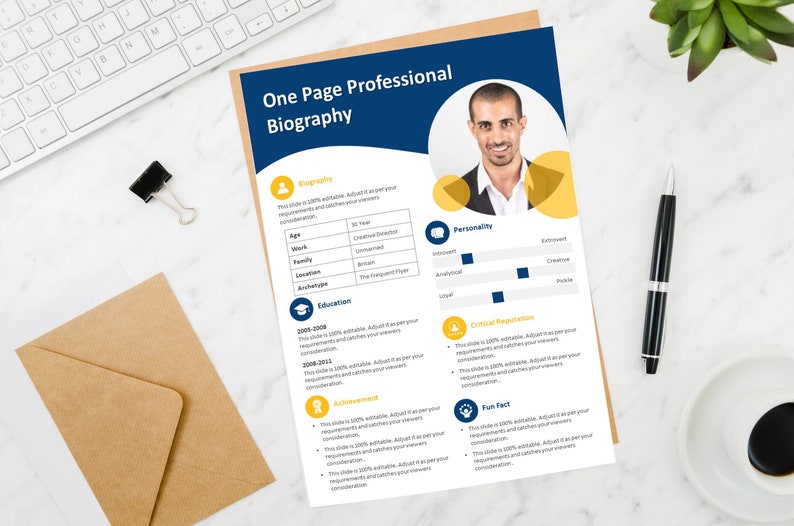 One Page Professional Biography Powerpoint Template - Etsy