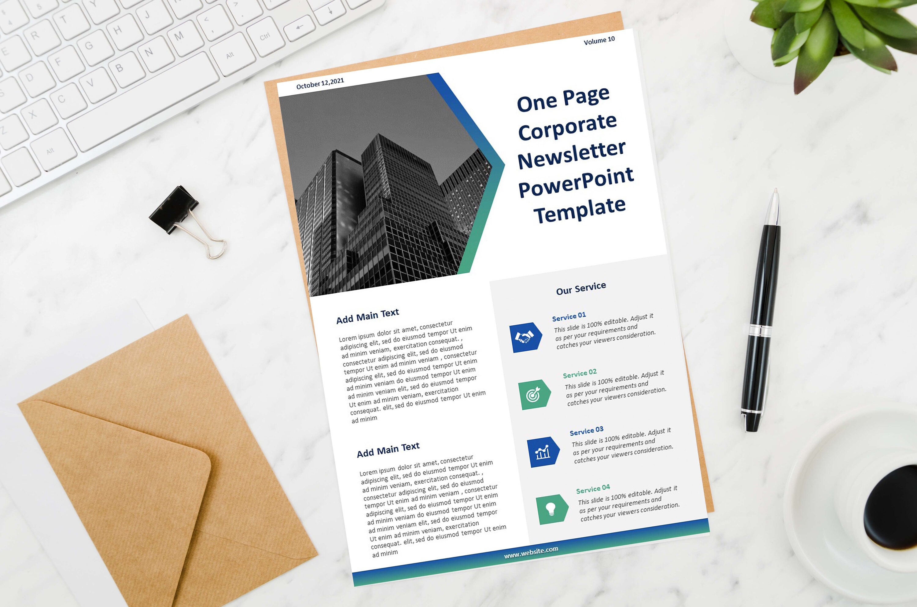 One Page Corporate Newsletter Powerpoint Template - Etsy
